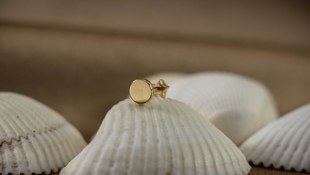 14K Solid Gold Circle Piercing | Dainty Gold Stud Earring | Minimalist ...