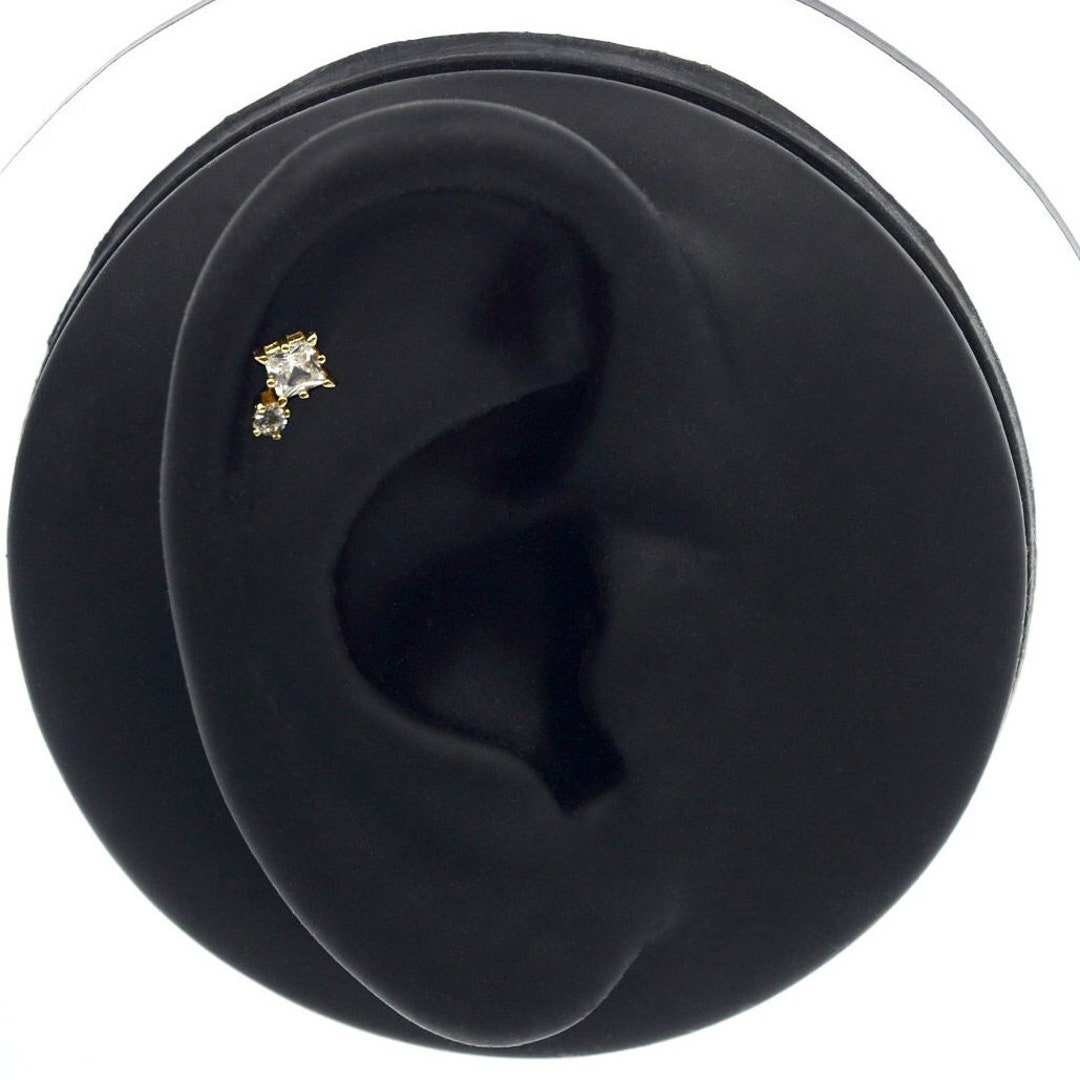 14K Gold Comet Stone Helix Piercing, Minimalist Gold Tragus Piercing, Multi Stone Piercing Gold ...