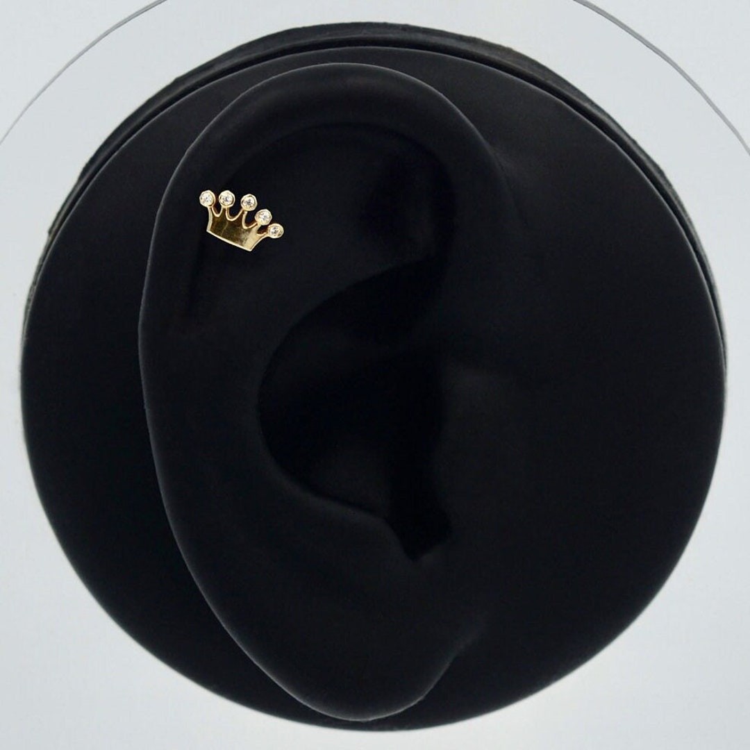 14K Gold Special Design King Crown Helix Piercing, Multistone Cartilage ...