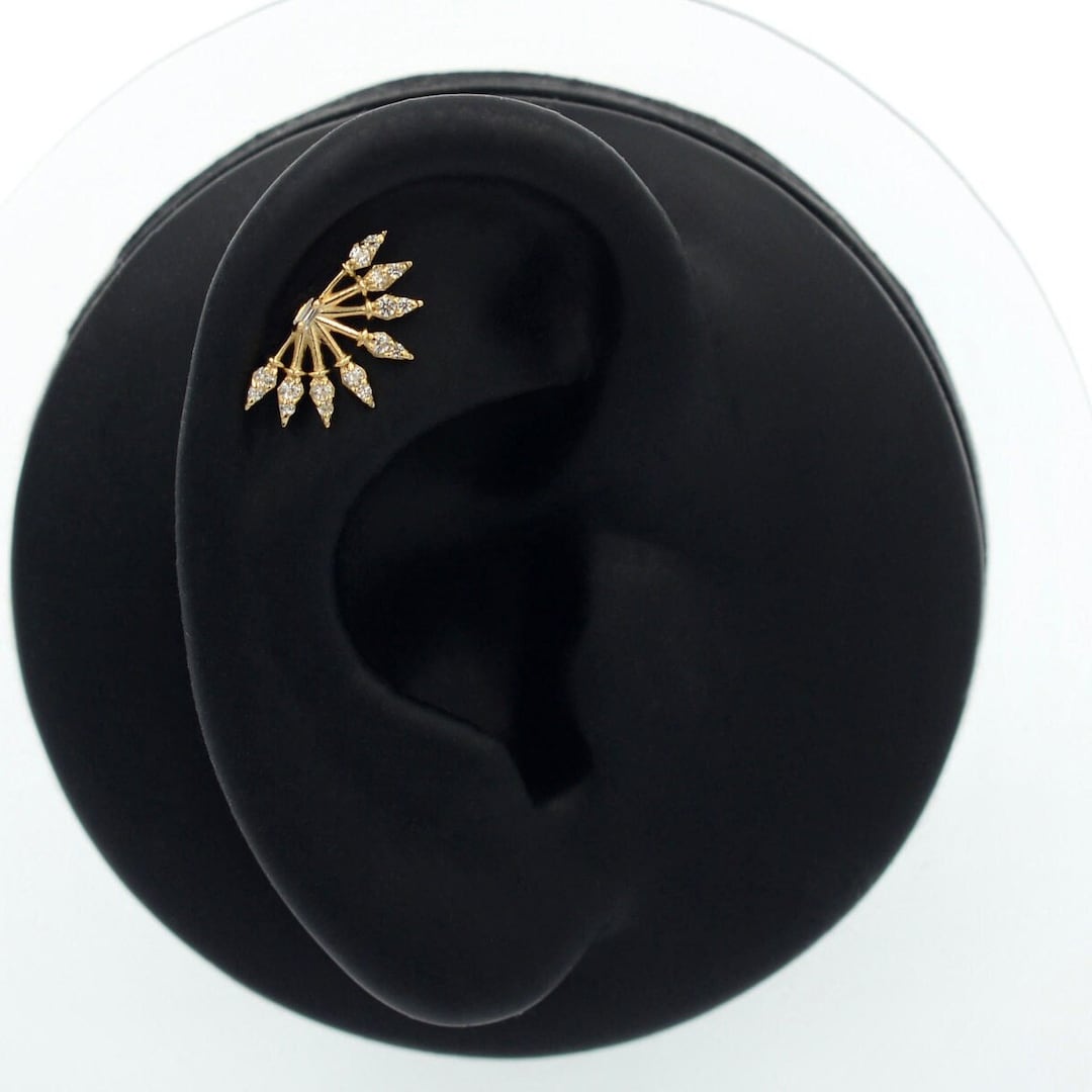 14K Gold Spikes Stud Piercing Jewelry, Zircon Stones Gold,14k Solid ...