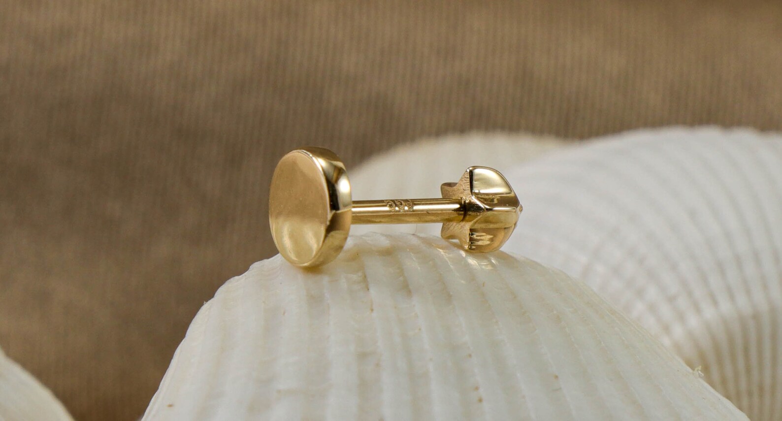 14K Solid Gold Circle Piercing Dainty Gold Stud Earring Minimalist ...