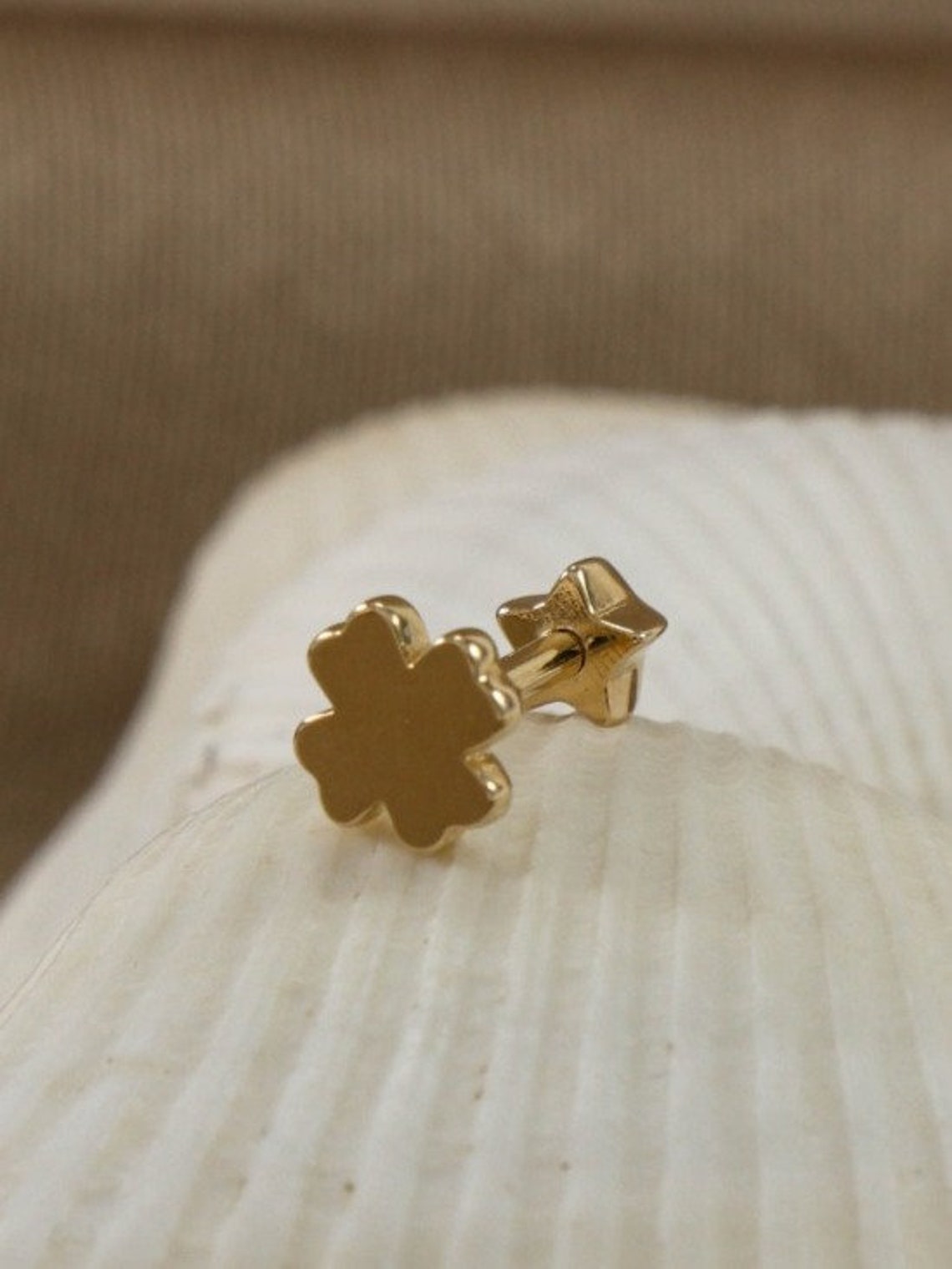 Gold Four Leaf Clover Stud , Lucky Earring for Her, Dainty Clover Stud ...