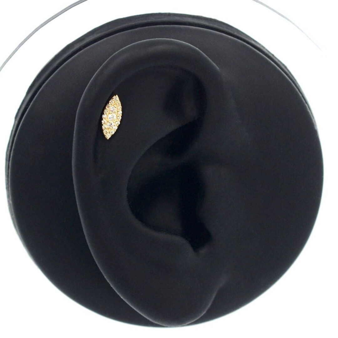 14K Gold Elliptical Design Helix Piercing, Zircon Stones Gold Stud ...