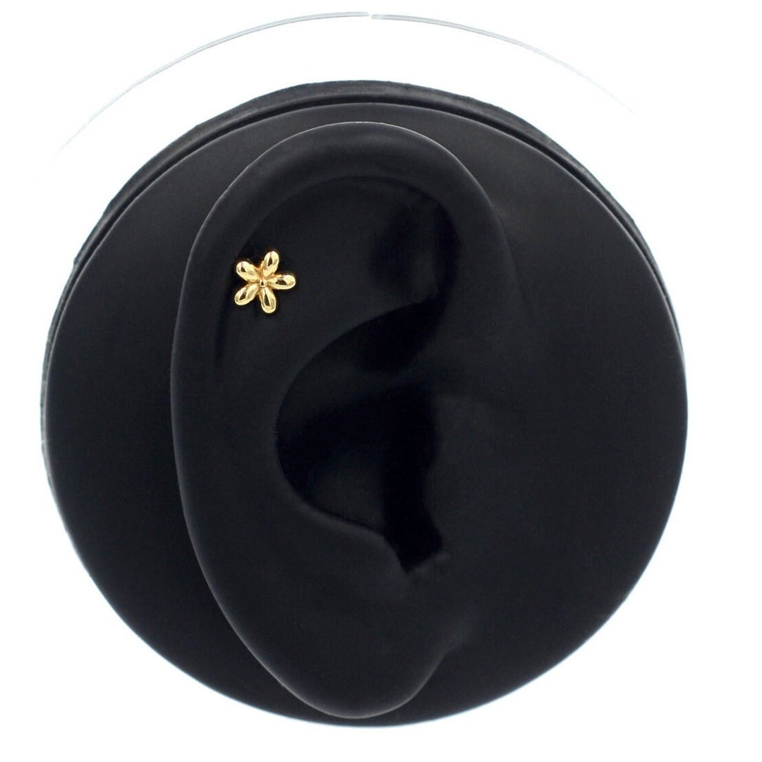 14K Solid Gold Flower Helix Piercing, Flower Gold Cartilage Piercing ...
