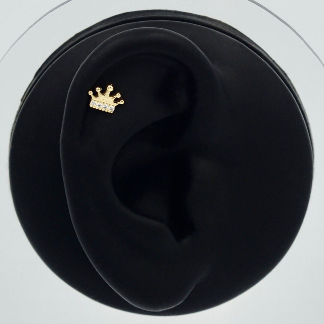 14K Gold Special Design Queen Crown Helix Piercing, Multistone ...
