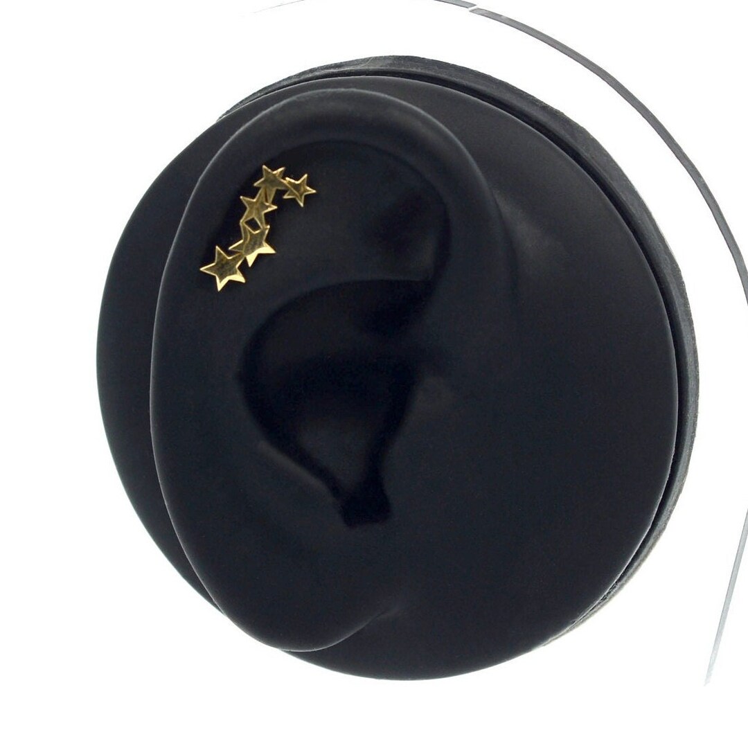 14K Solid Gold Five Star Helix Piercing, Star Gold Cartilage Piercing ...
