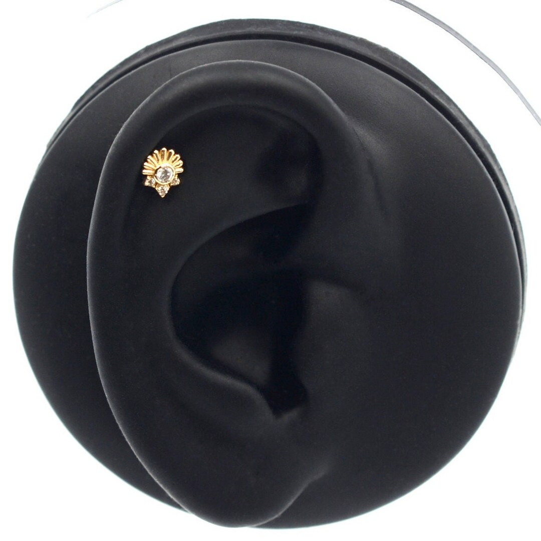 14K Solid Gold Sun Rise Helix Piercing, Sun Gold Cartilage Piercing ...