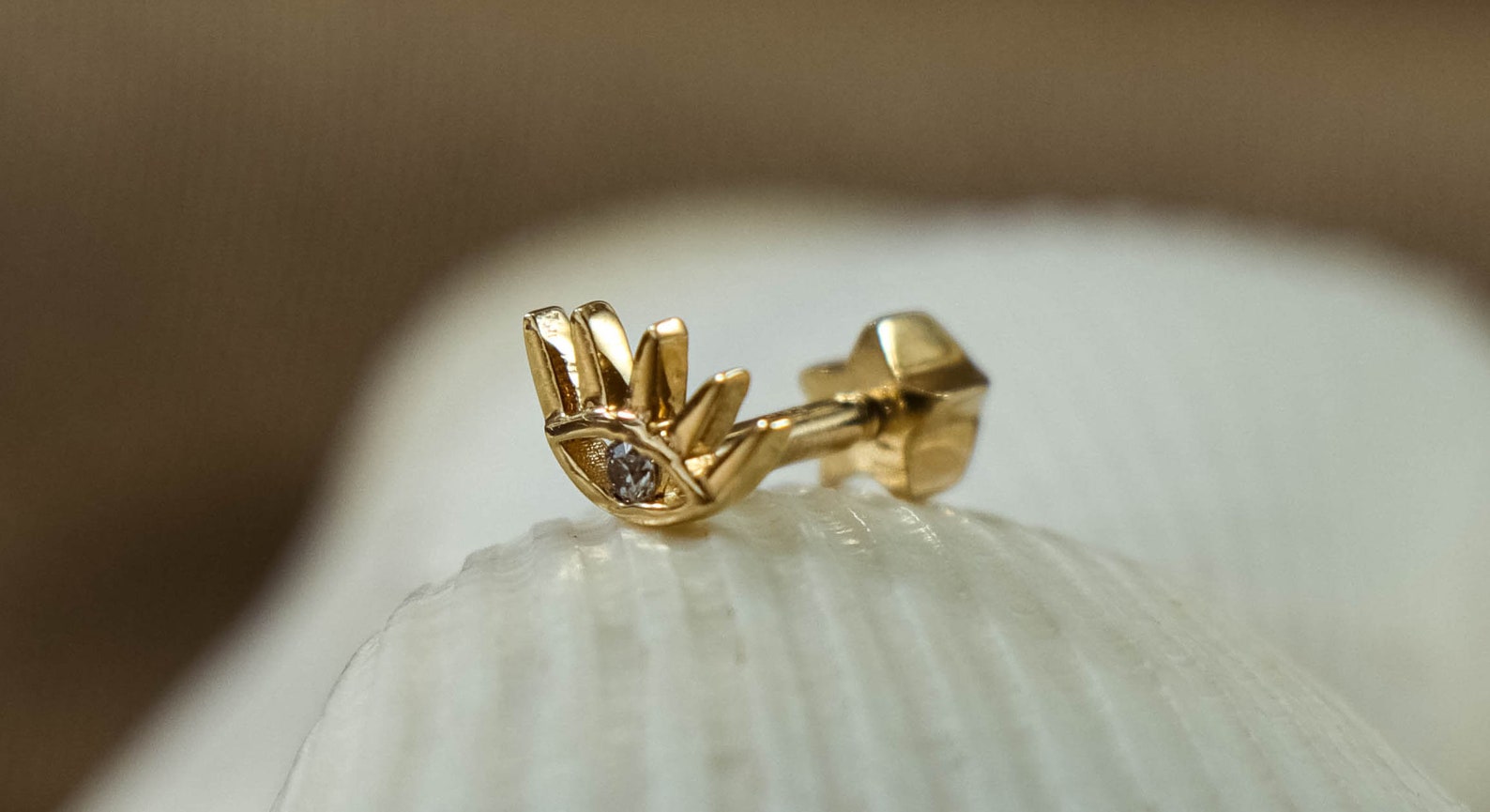 14K Gold Evil Eye Piercing | Minimalist Tragus Gold Stud Earring | Stud ...