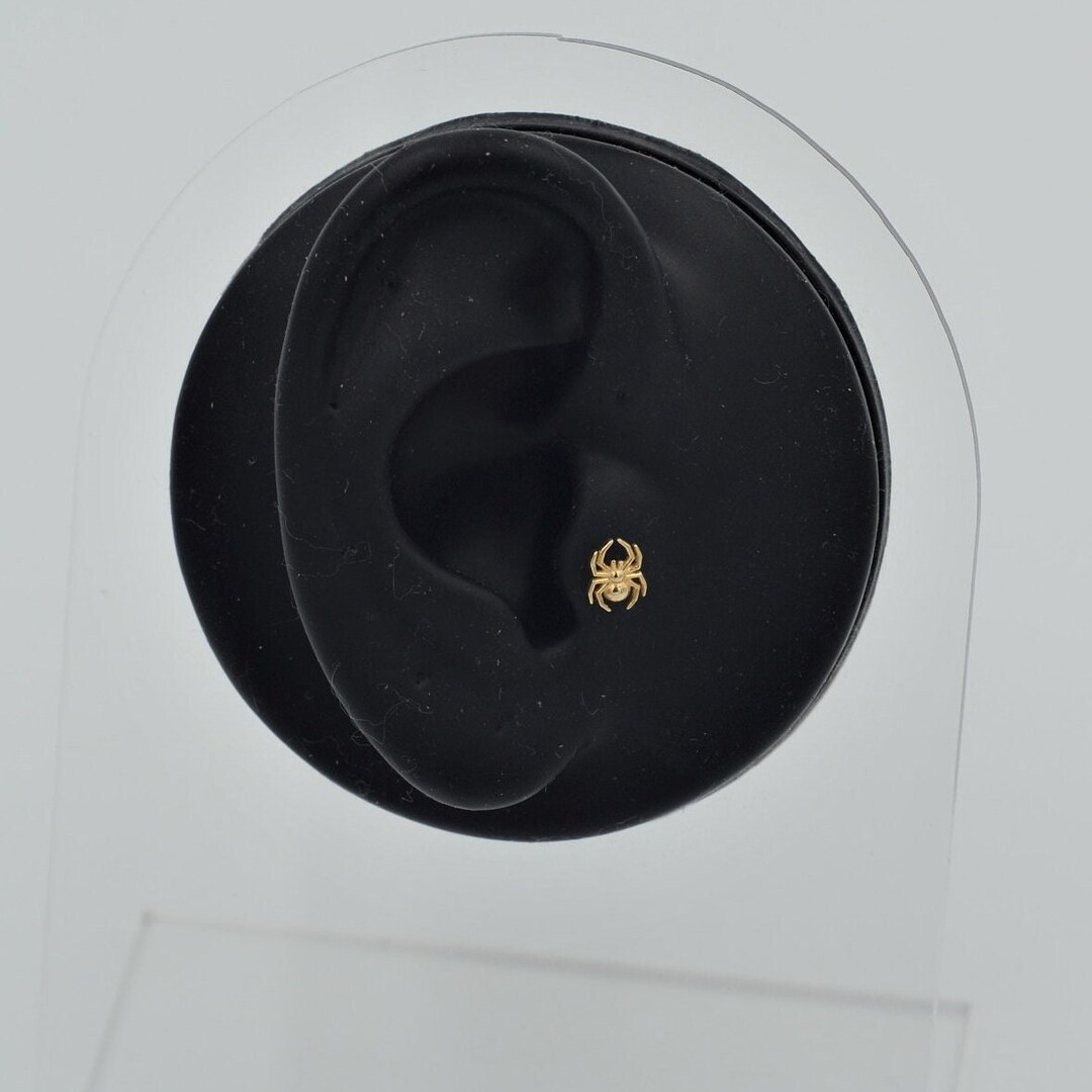 14K Gold Spider Tragus Piercing, Gold Minimalist Animal Stud Earring ...