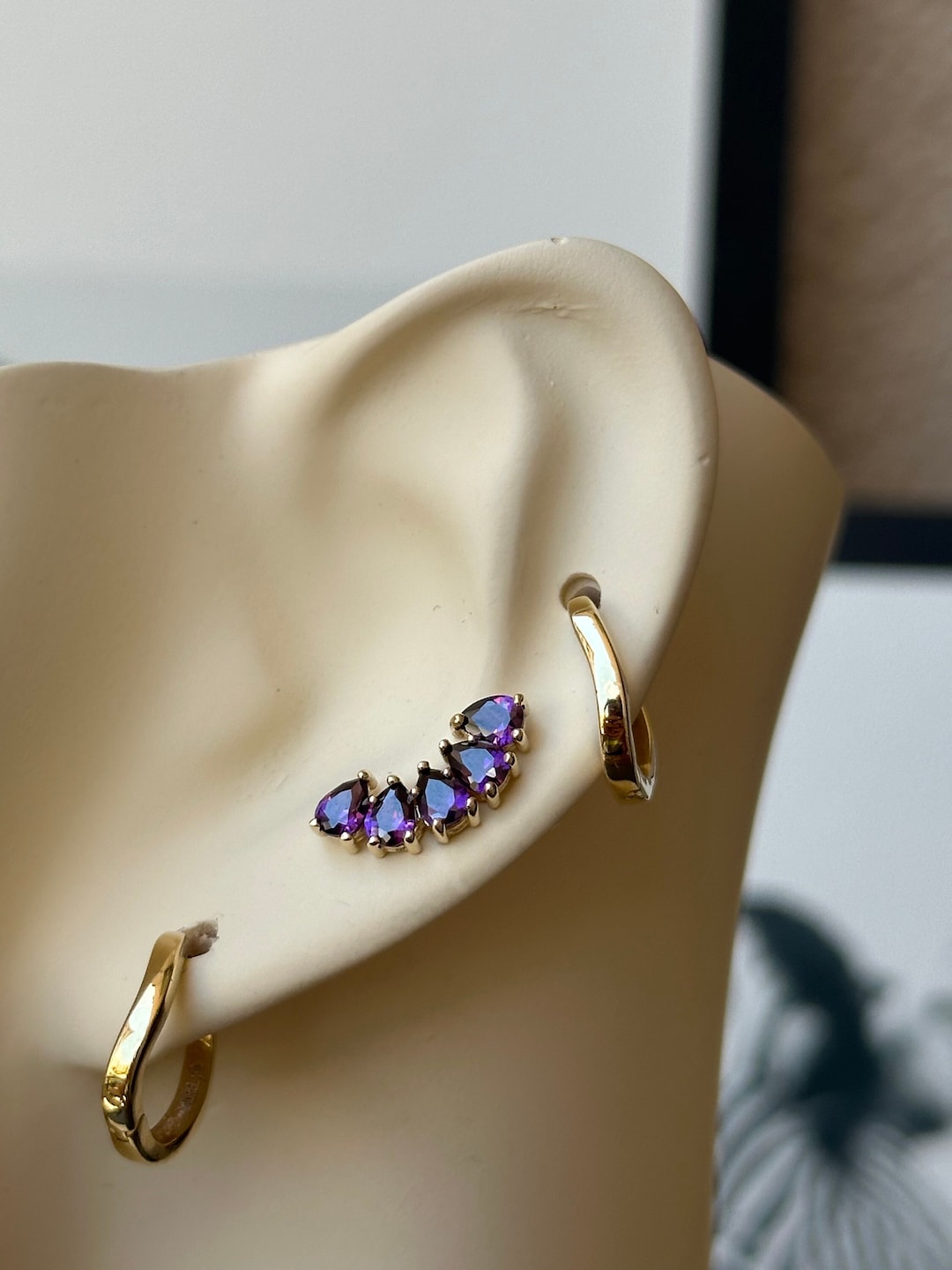 14K Solid Gold Earring & Marquise Cut Purple Topaz, Lobe Earring, Screw ...