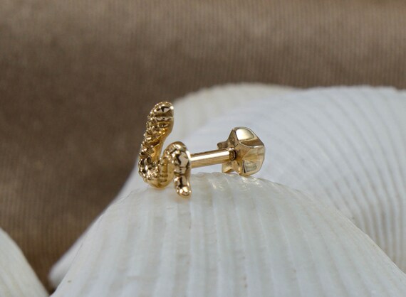 14K Solid Gold Snake Piercing Minimalist Cartilage Piercing - Etsy