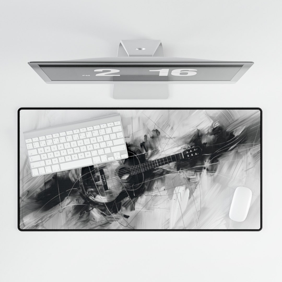 Music Studio Desk Mat White Black Guitar, Computer Gaming Mat, Gift for ...