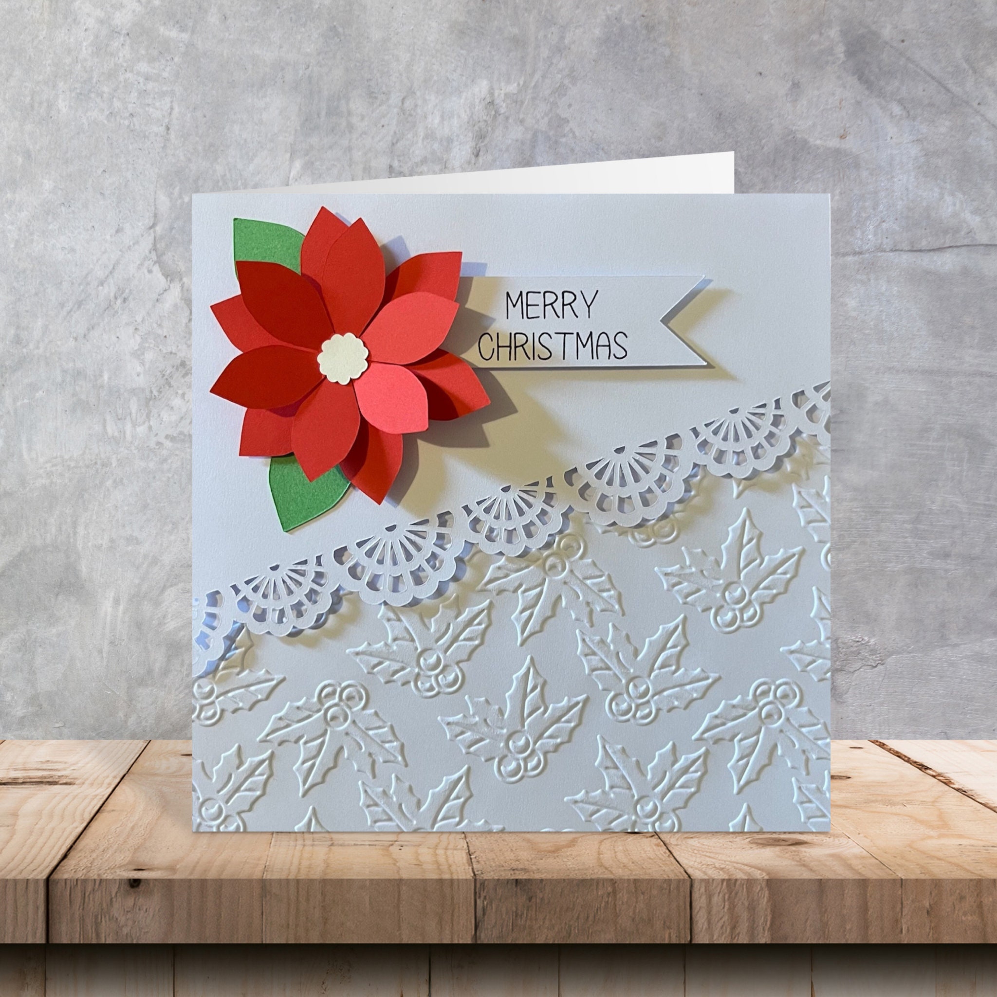 3d Poinsettia Christmas Cards/ Embossed Holly Christmas Cards - Etsy