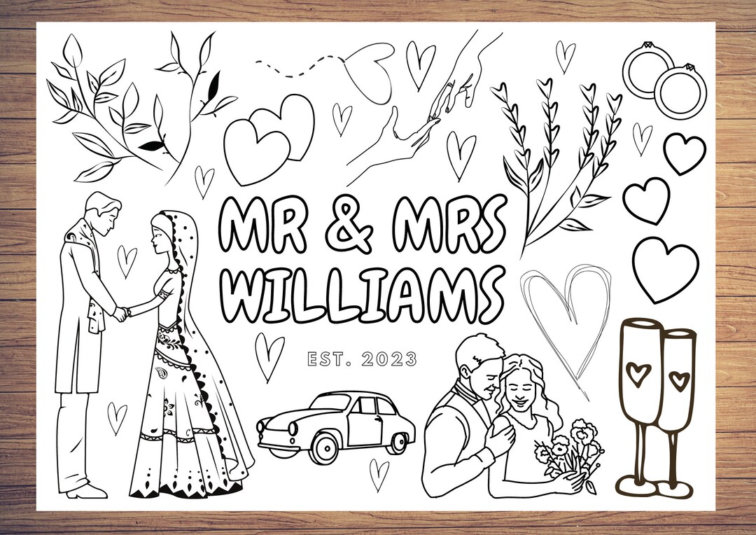 Mr & Mrs Personalised Wedding Colouring Sheets DIGITAL DOWNLOAD - Etsy