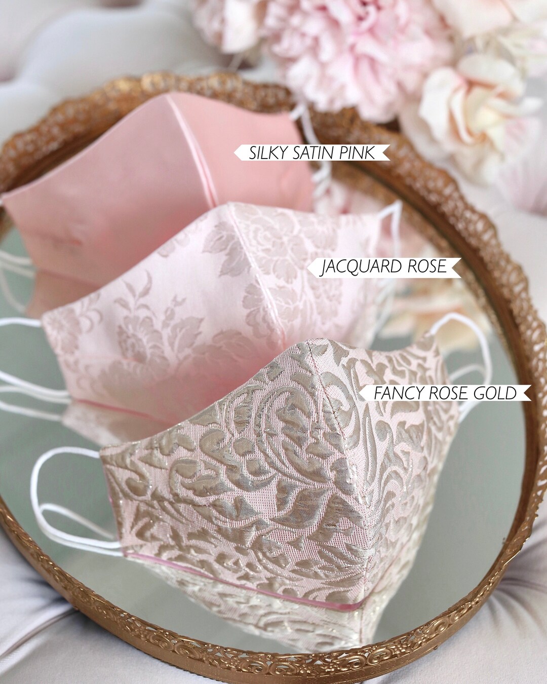 Rose Gold Mask, Rose Jacquard Mask, Pink Satin, Stunning, Unique, Light ...