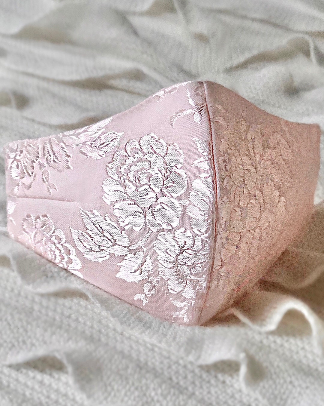 Jacquard Rose Mask, Pink Rose Mask, Rose Gold Mask, Pink Satin ...