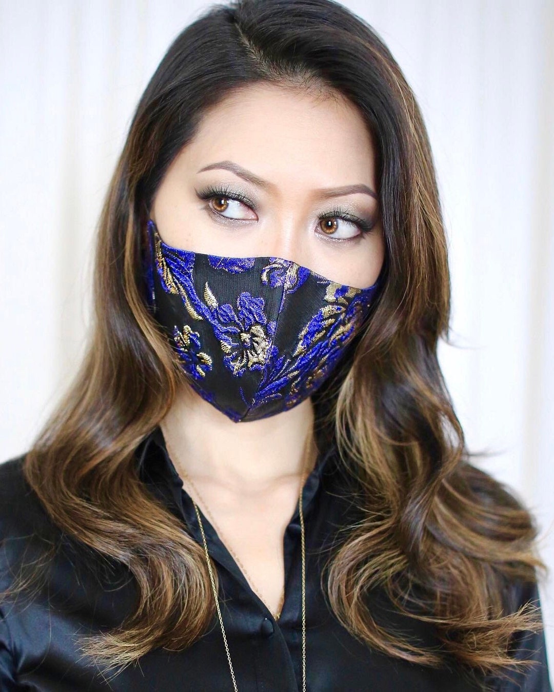 Royal Blue Brocade Mask, Brocade, Burnt Floral, Metallic, Jacquard ...