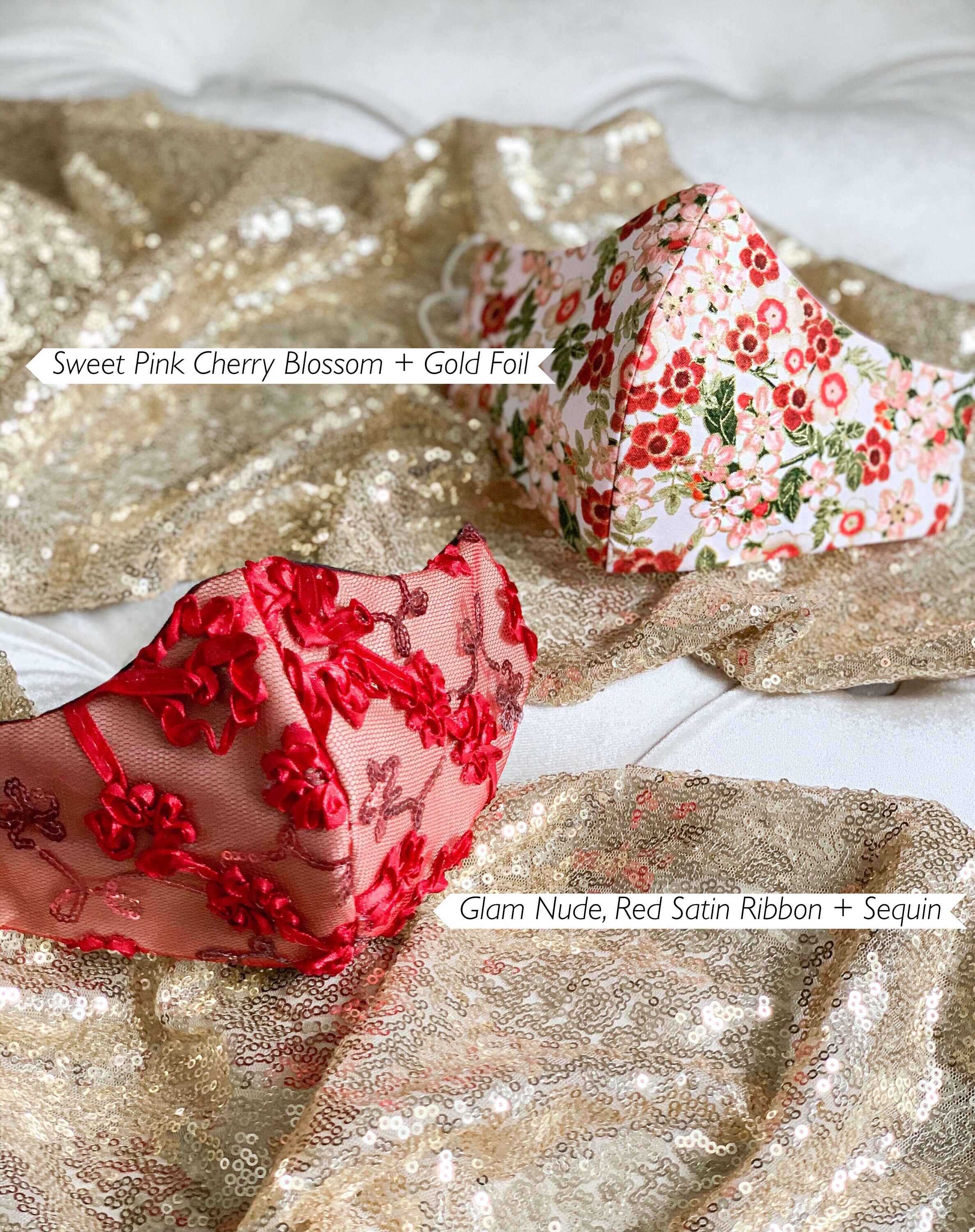 Red Satin Ribbon Mask Ribbon Mask Sequin Gorgeous Unique | Etsy