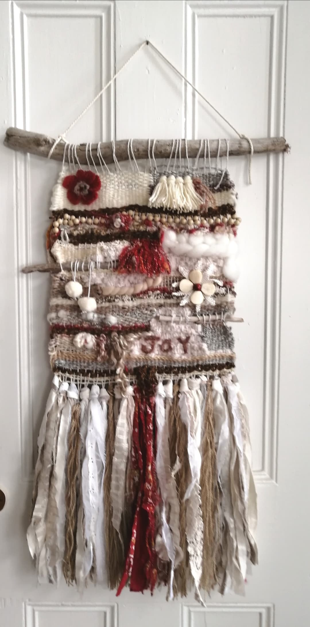 Eclectic Boho Textured Weaving With Beads, Fabric, Wool, Art Yarn and ...