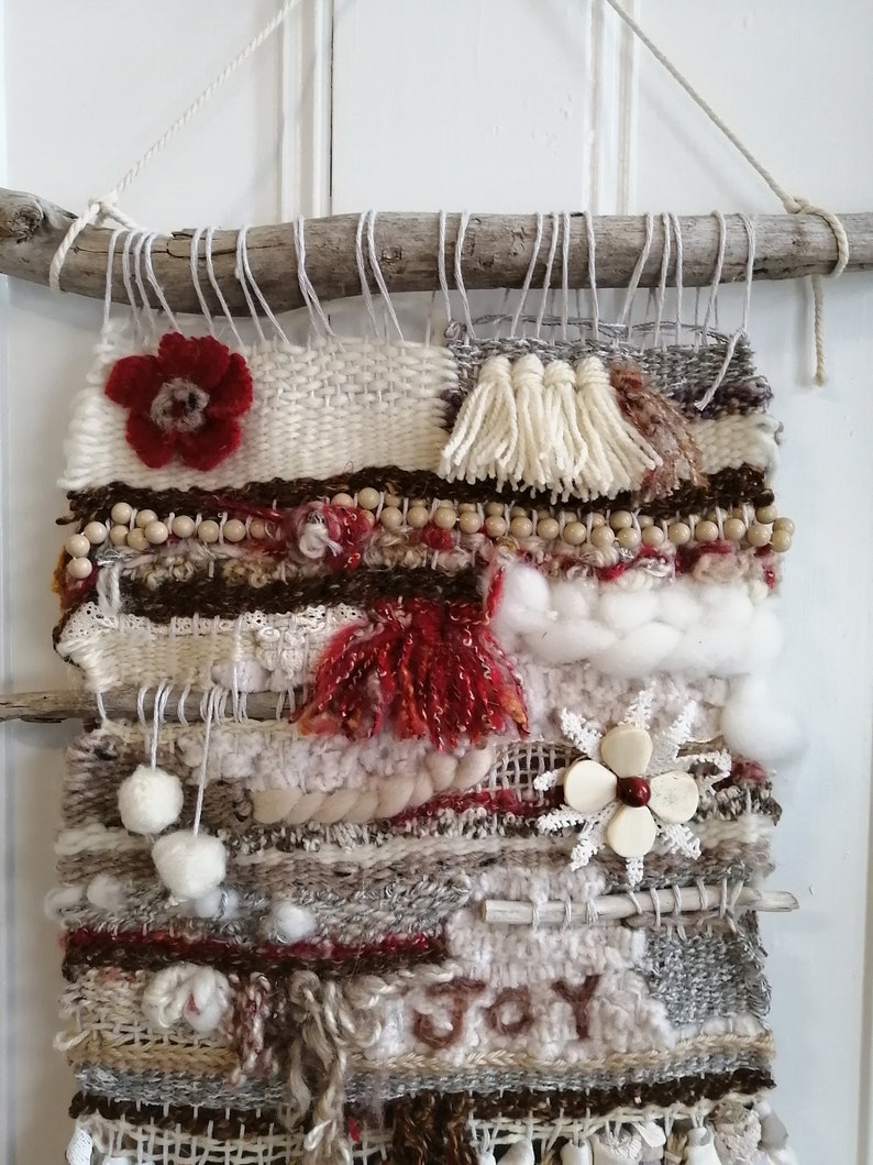 Eclectic Boho Textured Weaving With Beads, Fabric, Wool, Art Yarn and ...