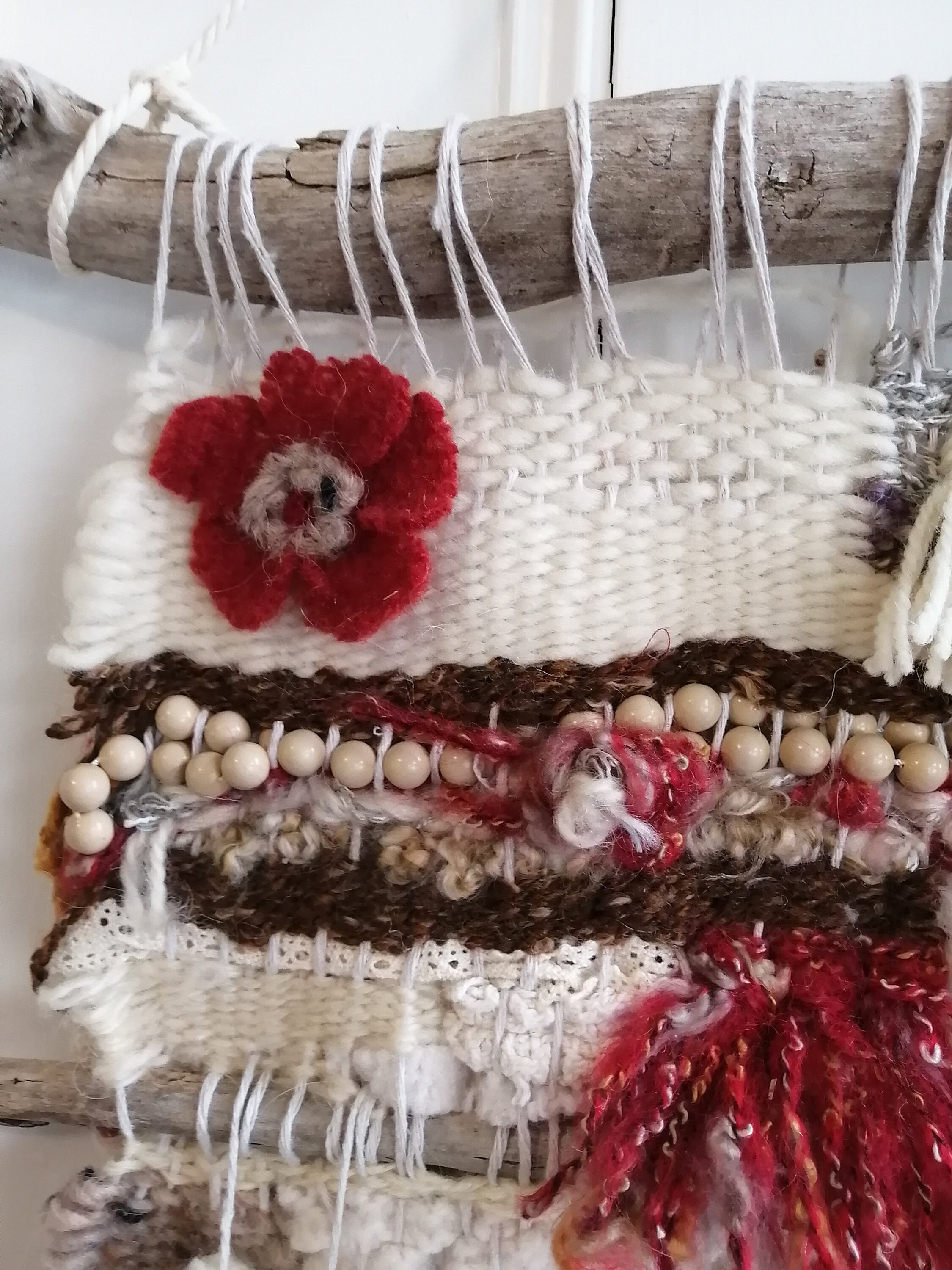 Eclectic Boho Textured Weaving With Beads, Fabric, Wool, Art Yarn and ...