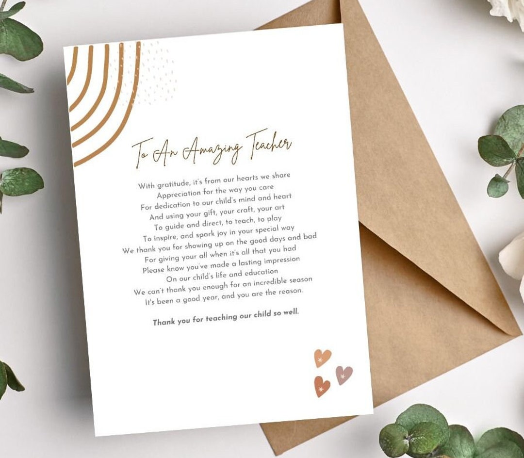 Boho Teacher Appreciation Poem Art: Printable Thank You Gift (digital ...