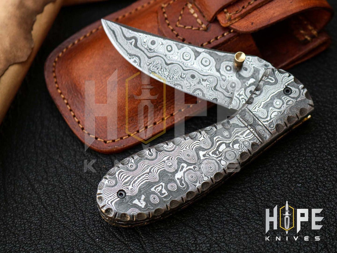 Custom Handmade Pocket Knife, Hand Forged Damascus Folding Knife, Gift ...