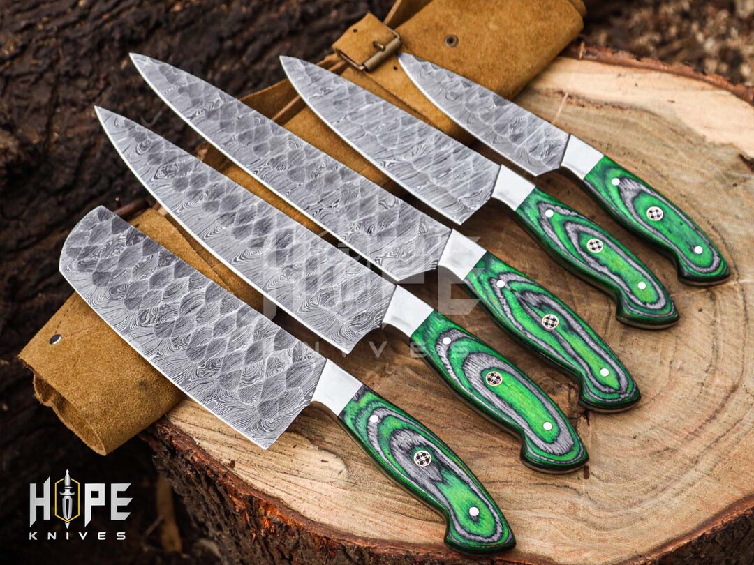 Handmade Damascus Chef Knife Set, Hand Forged Kitchen Knives Set, Gift ...