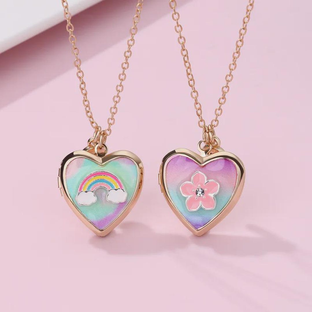 Rainbow & Star Locket Necklace: Stainless Steel Photo Pendant, Kids ...