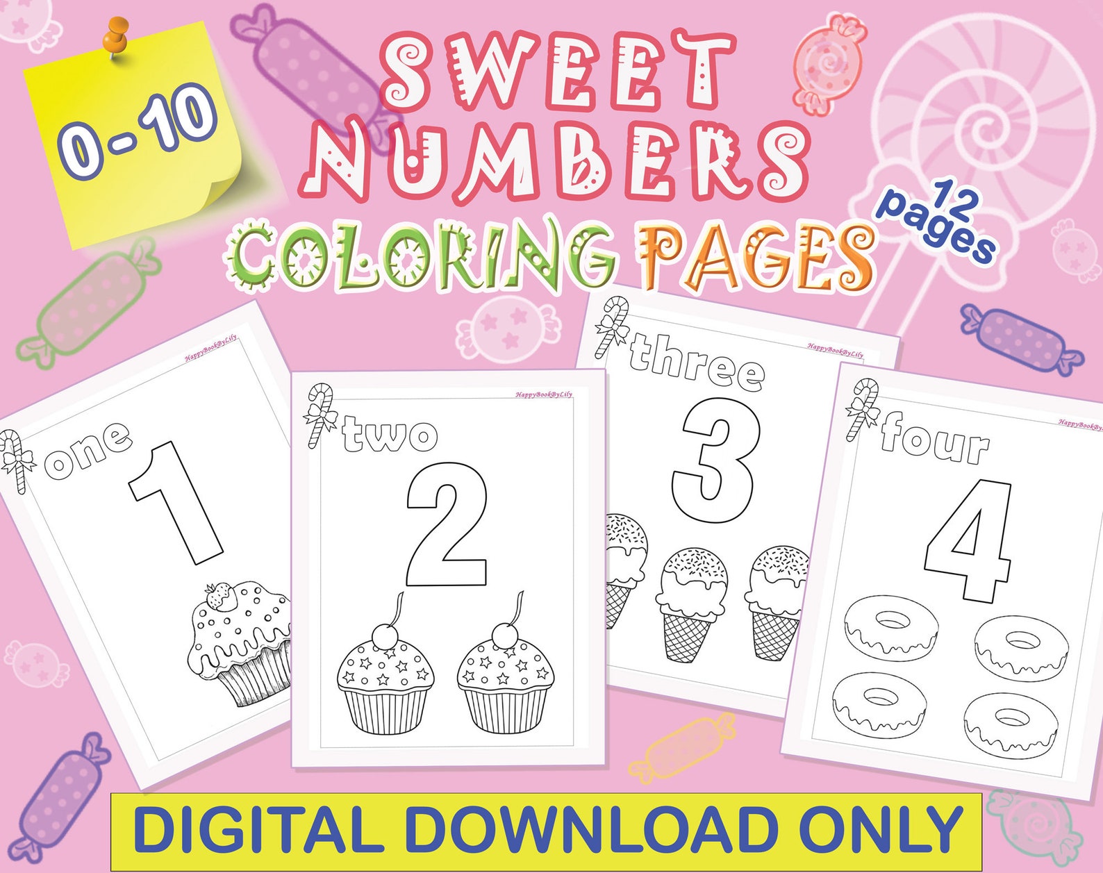 Sweet Numbers Printable Coloring Pages / Numbers 0-10 / First Numbers ...