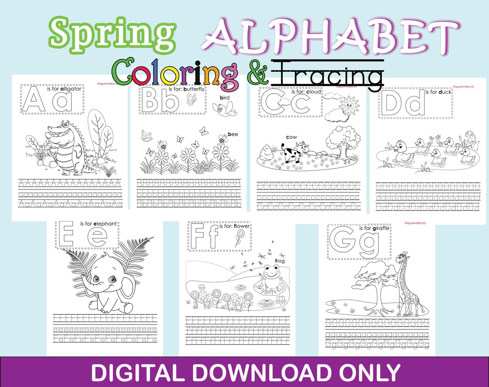 Spring ABC Alphabet Coloring Pages Printable / From A to Z, 28 Pages ...