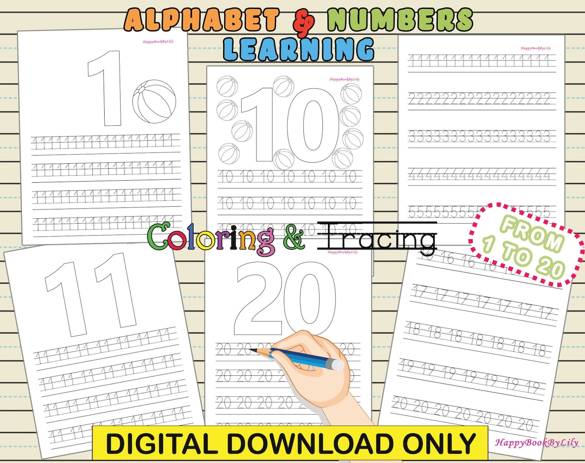 Abc-123/alphabet and Numbers Coloring & Tracing Pages Printable/from A ...