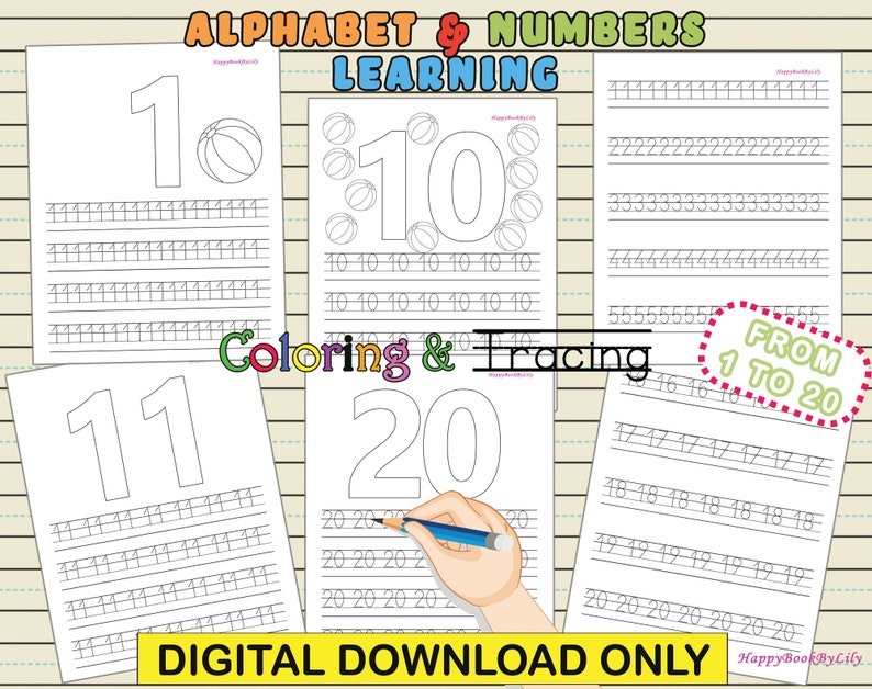 Abc-123/alphabet and Numbers Coloring & Tracing Pages Printable/from A ...