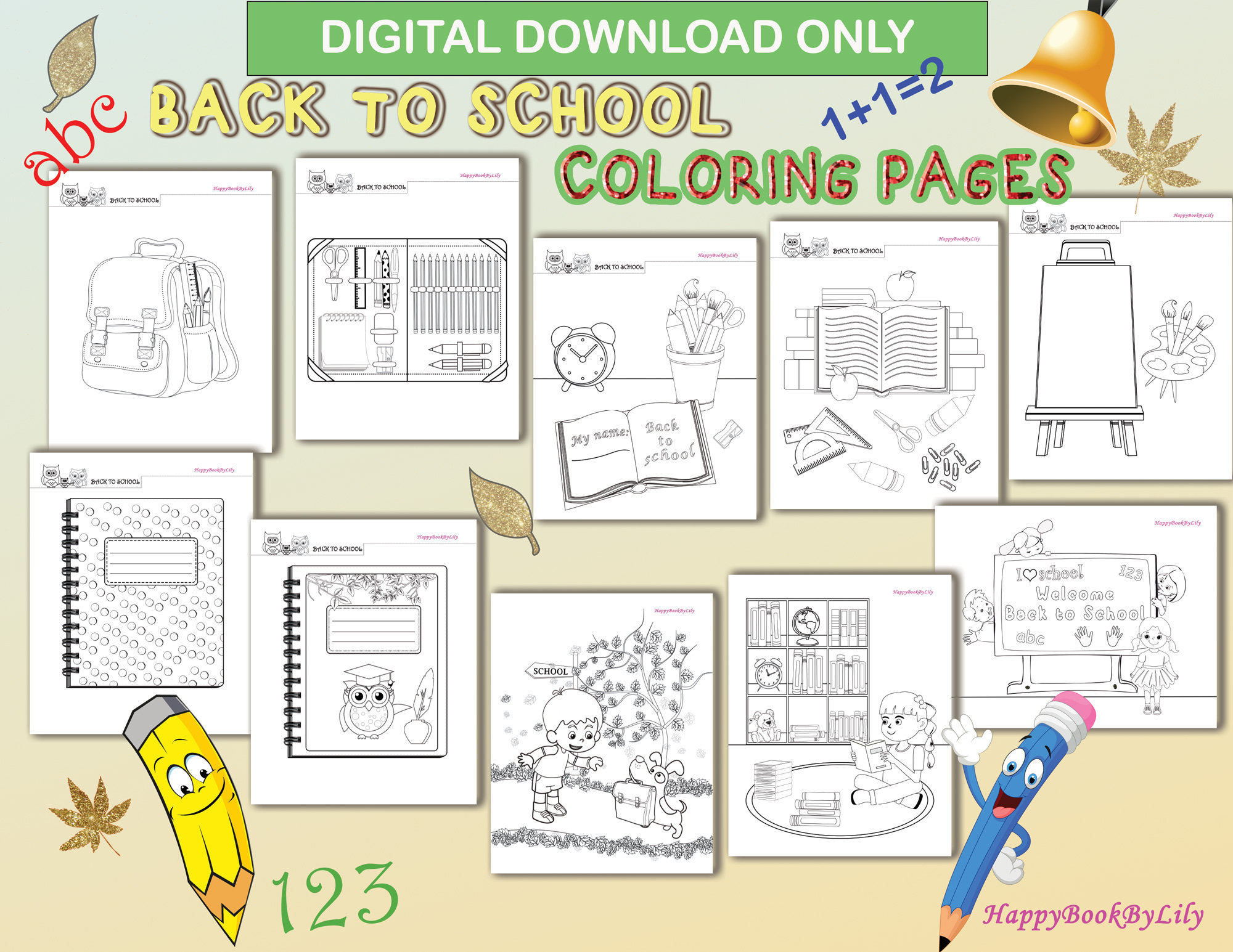 Back to School Printable Coloring Pages / Instant Digital Download ...