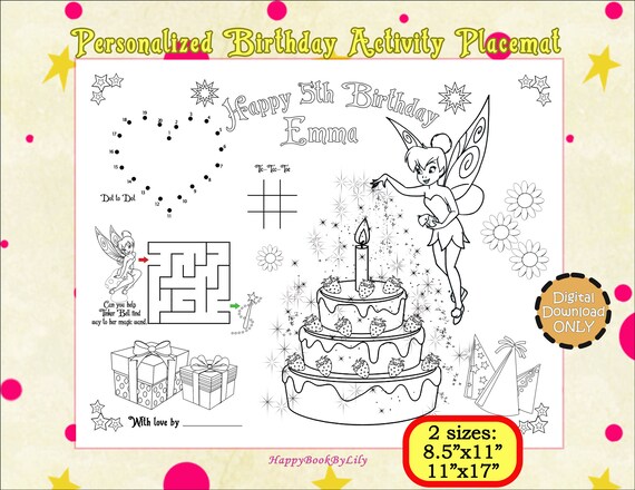 Personalized Birthday Placemat Coloring Page/kids Activity - Etsy