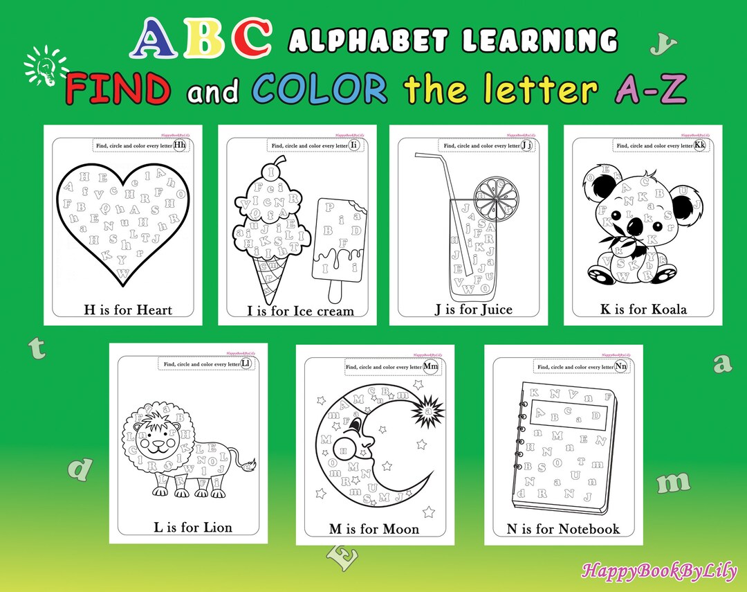 ABC Alphabet Learning Coloring Pages Printable / Find & Color the ...