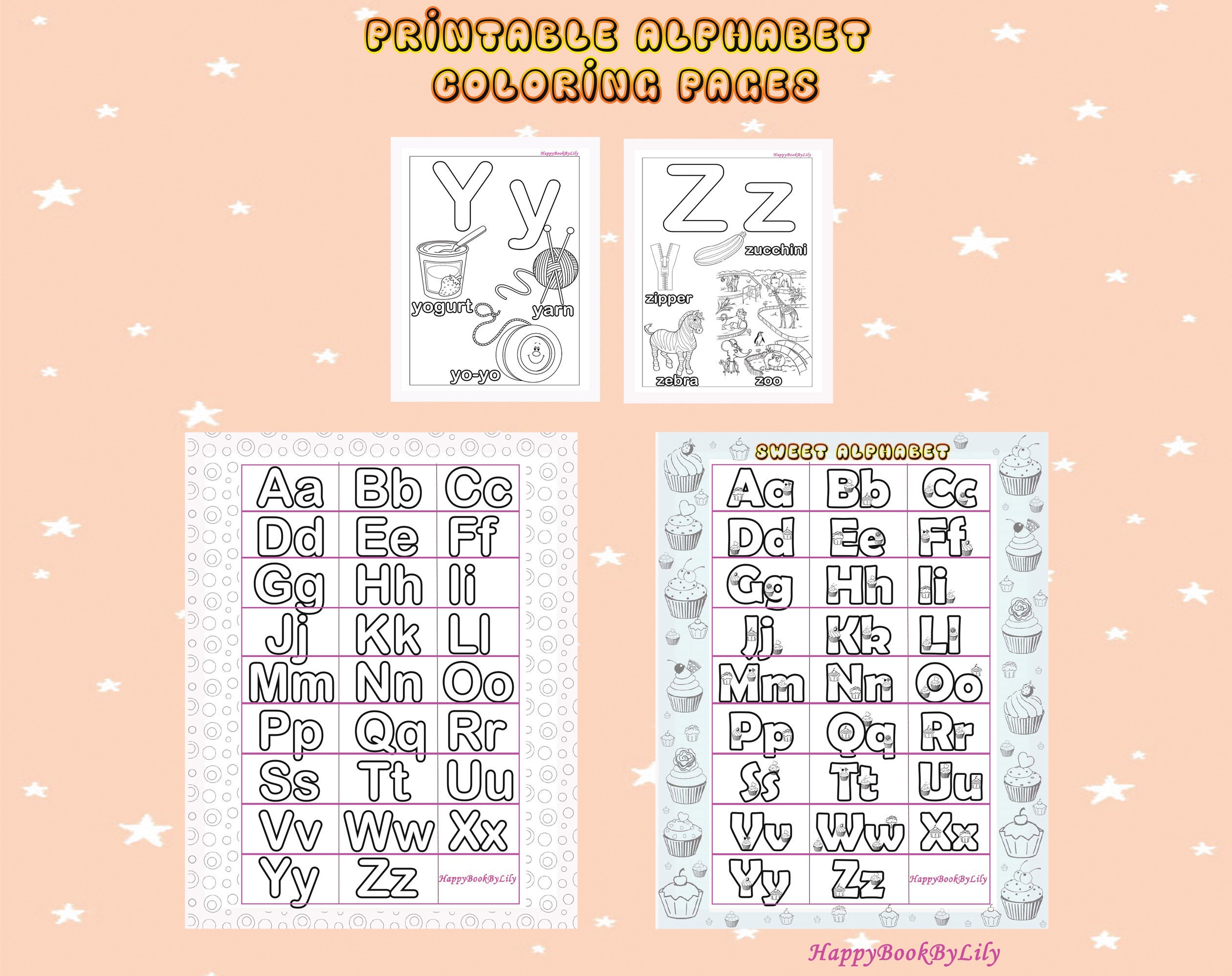 ABC Alphabet Coloring Pages Printable/letters From A to Z, 29 Pages ...