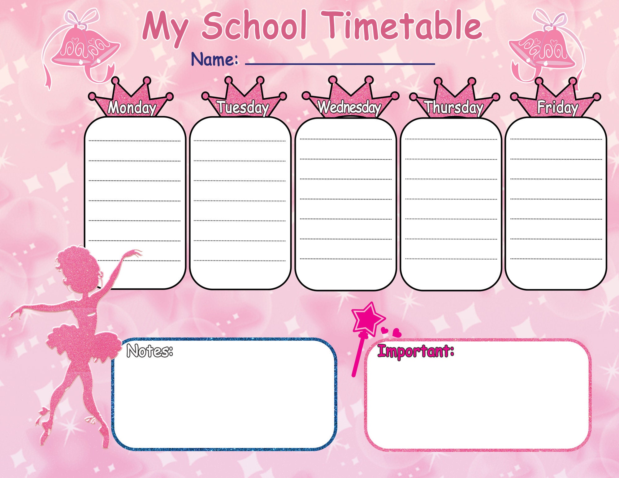 School Kids Timetable Printable/ballerina Weekly Planner for Girls ...