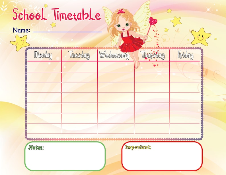 School Kids Timetable Printable/fairy Weekly Planner for Girls/home ...