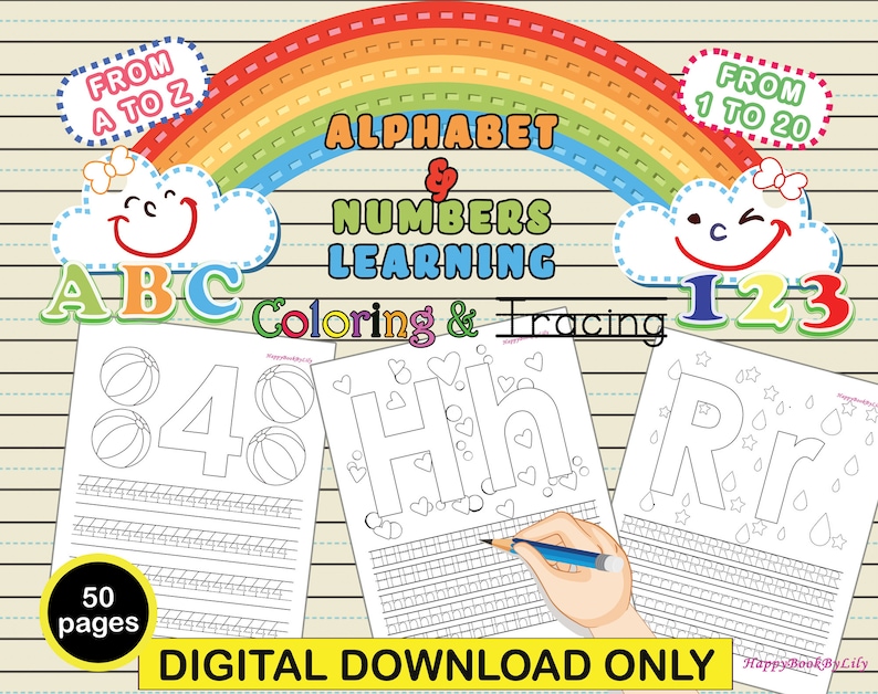 Abc-123/alphabet and Numbers Coloring & Tracing Pages Printable/from A ...