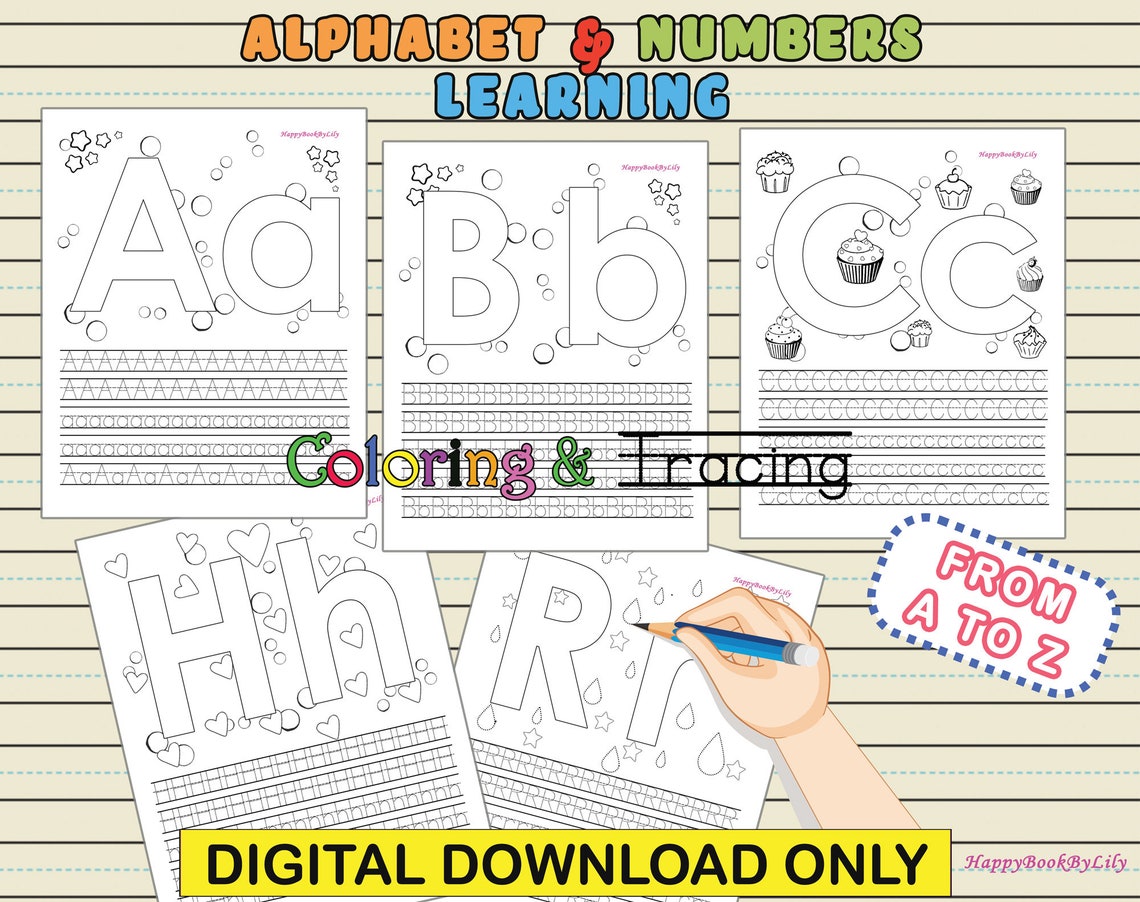 Abc-123/alphabet and Numbers Coloring & Tracing Pages Printable/from A ...