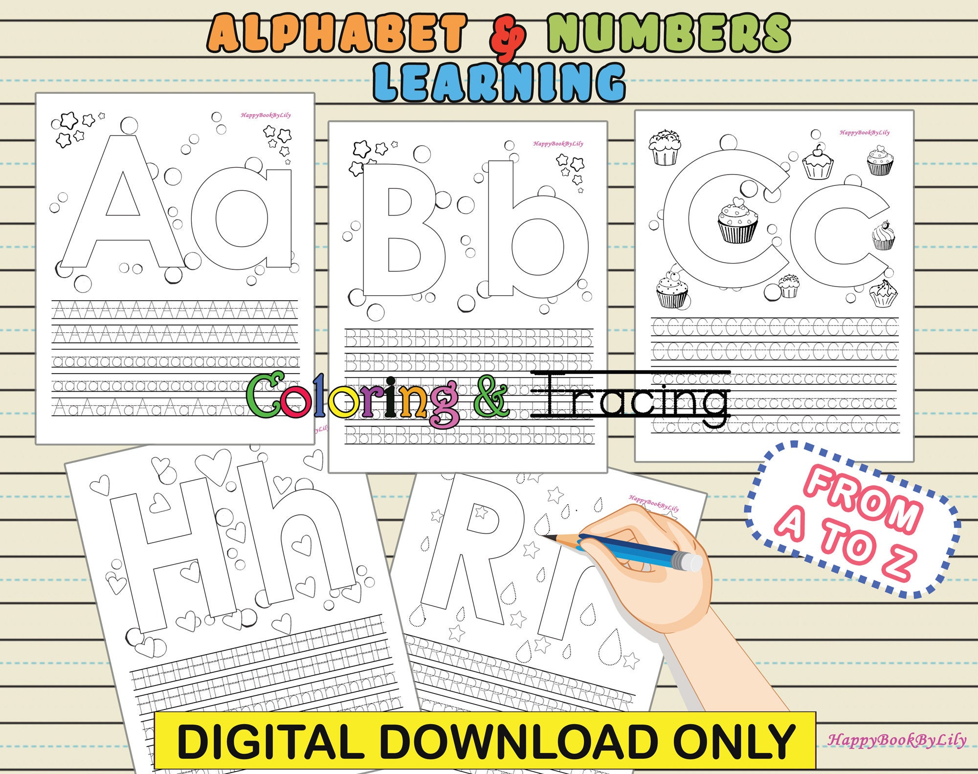 Abc-123/alphabet and Numbers Coloring & Tracing Pages Printable/from A ...