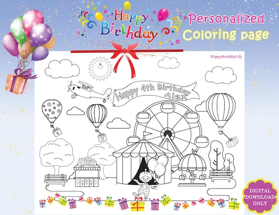 Personalized Happy Birthday Printable Coloring Page / Instant - Etsy