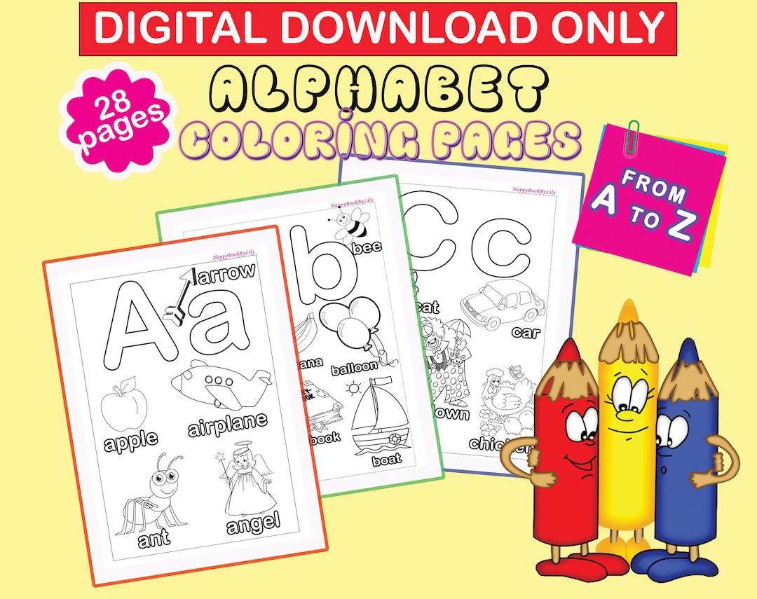Alphabet Coloring Pages A-Z: 29 Printable Worksheets (PDF) - Etsy