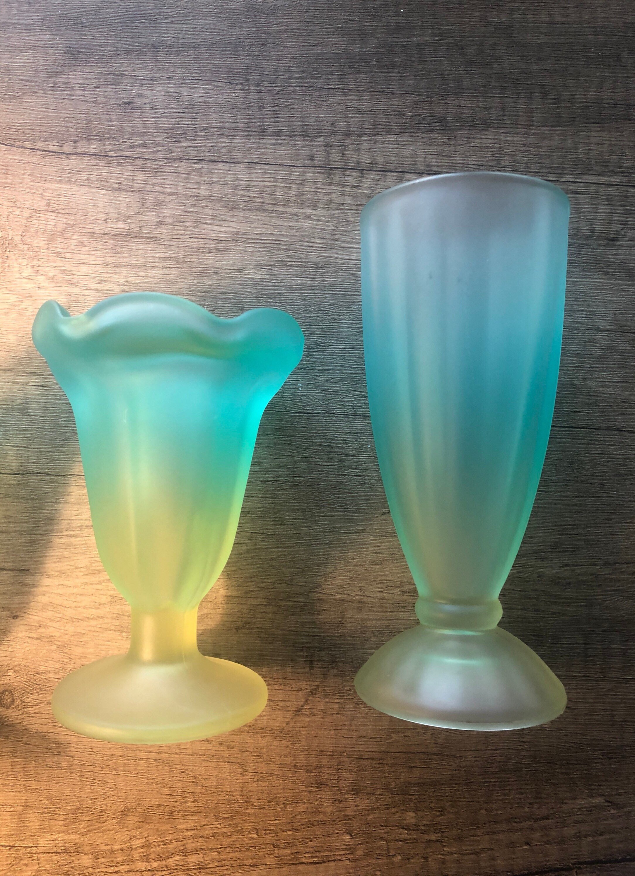 Turquoise Blue and Yellow Libbey Glass Ka-dinks Frosted Pastel Sundae ...