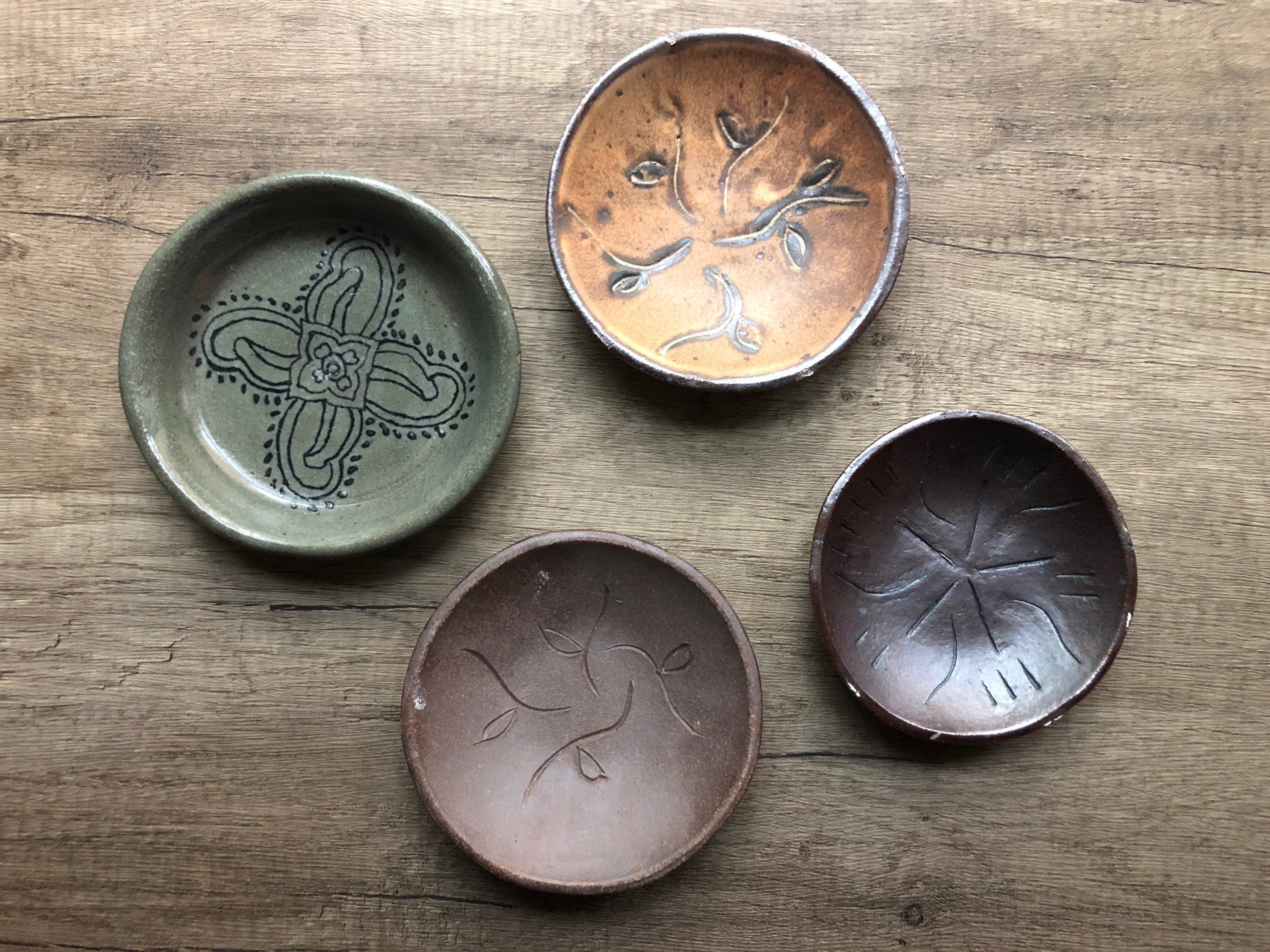 Vintage Pottery Nesting Bowls, Set of 4 Clay Ceramic Glazed Small Bowls ...