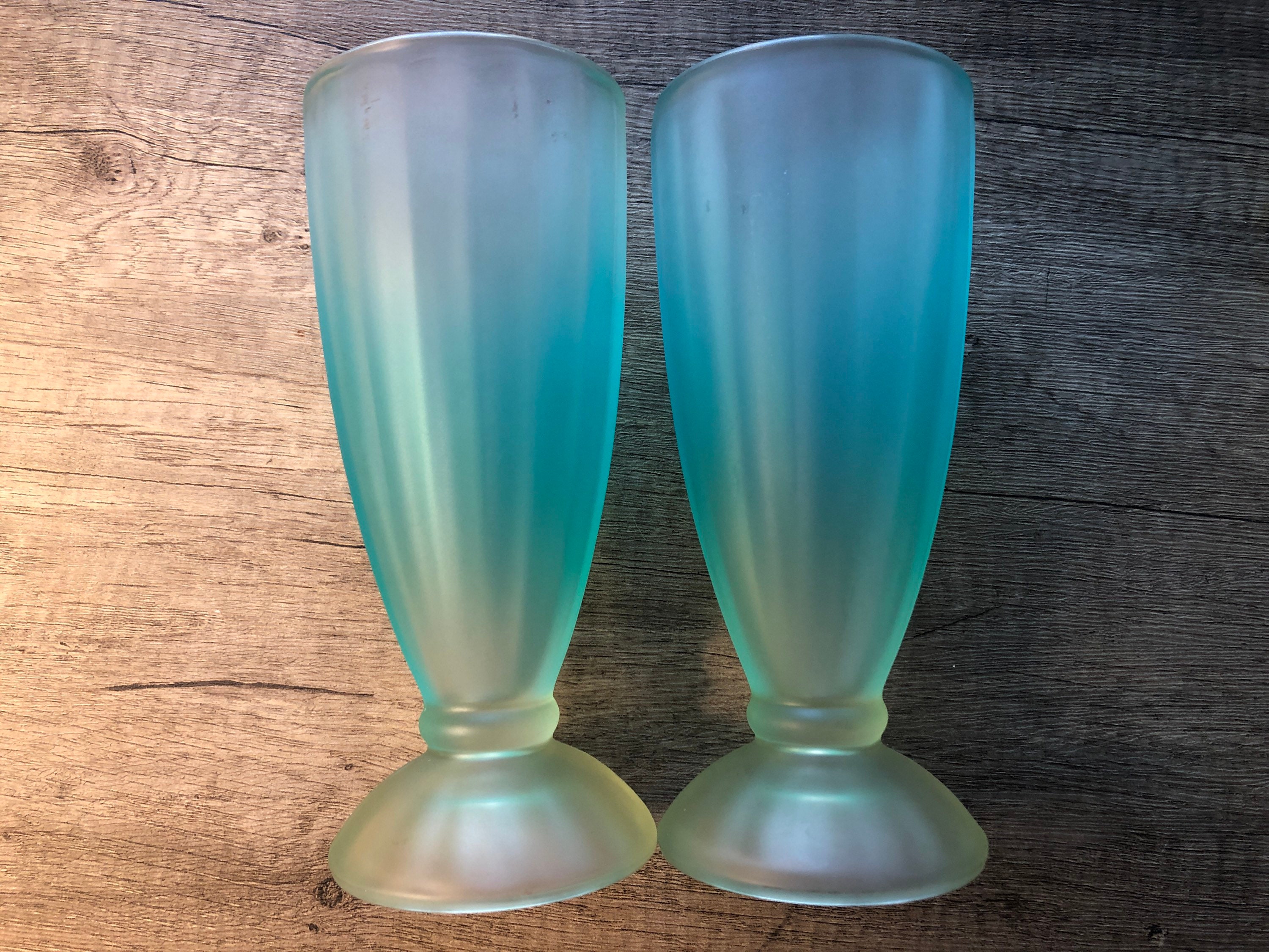 Turquoise Blue and Yellow Libbey Glass Ka-dinks Frosted Pastel Sundae ...