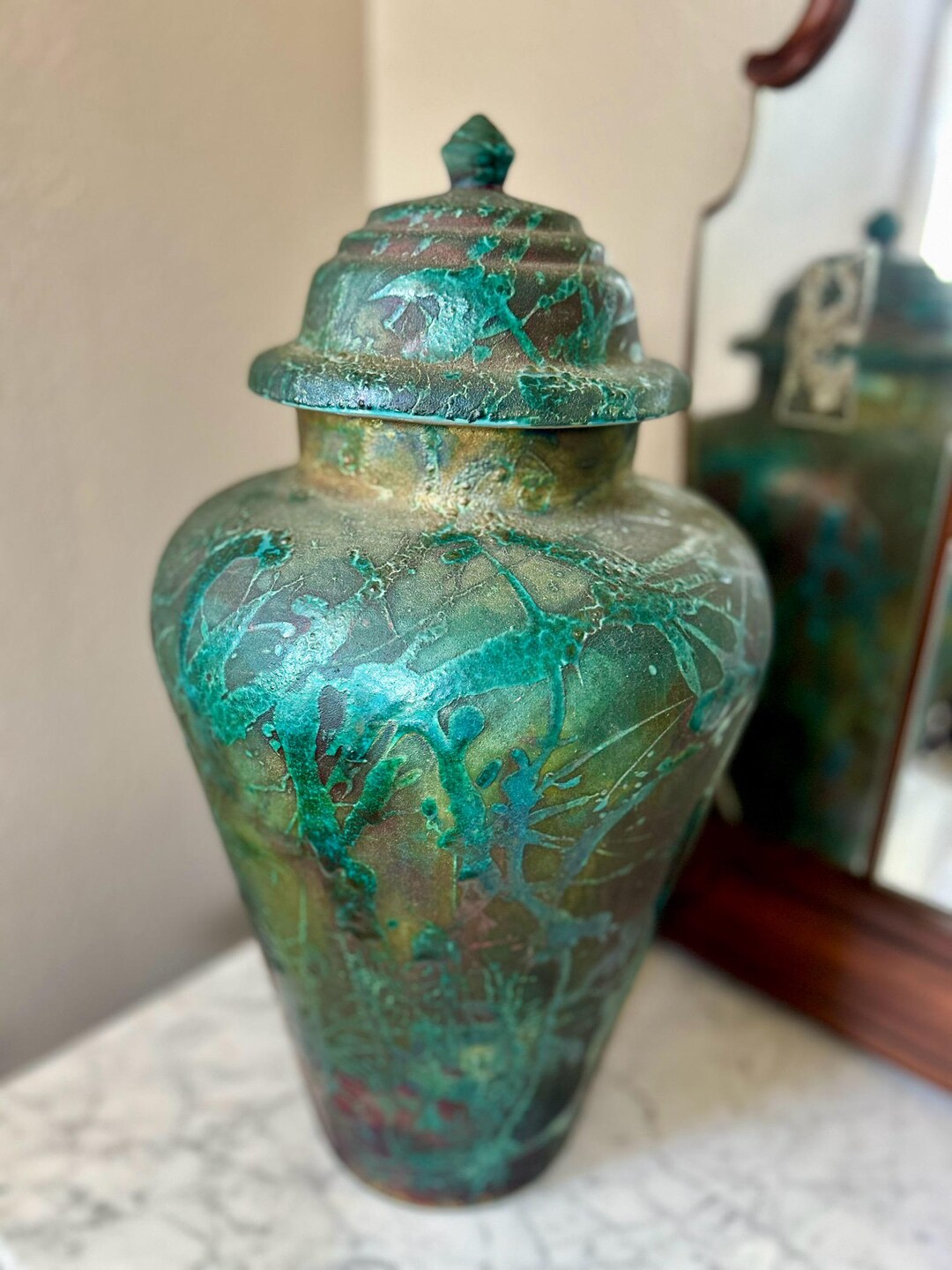 William K. Turner Raku Lidded Vase, Copper Matte Ceramic Ginger Jar ...