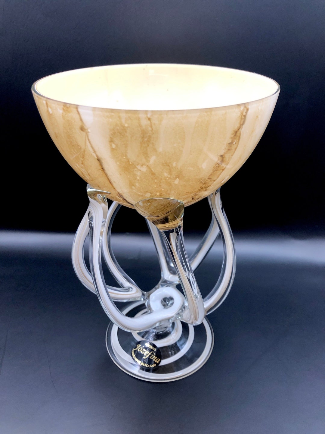 Jozefina Krosno Octopus Art Glass Octopus Footed Pedestal Bowl Goblet ...