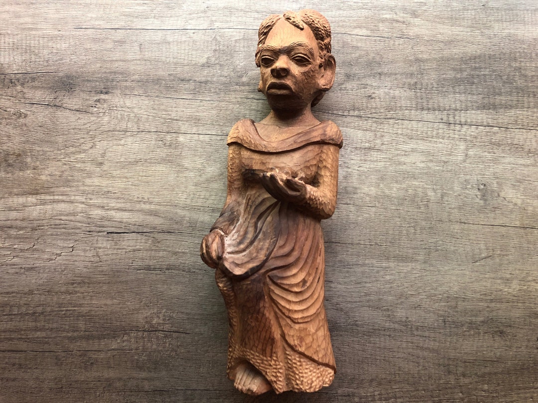 African-american Statue Figurine Hand Carved Natural Wood Folk Art ...